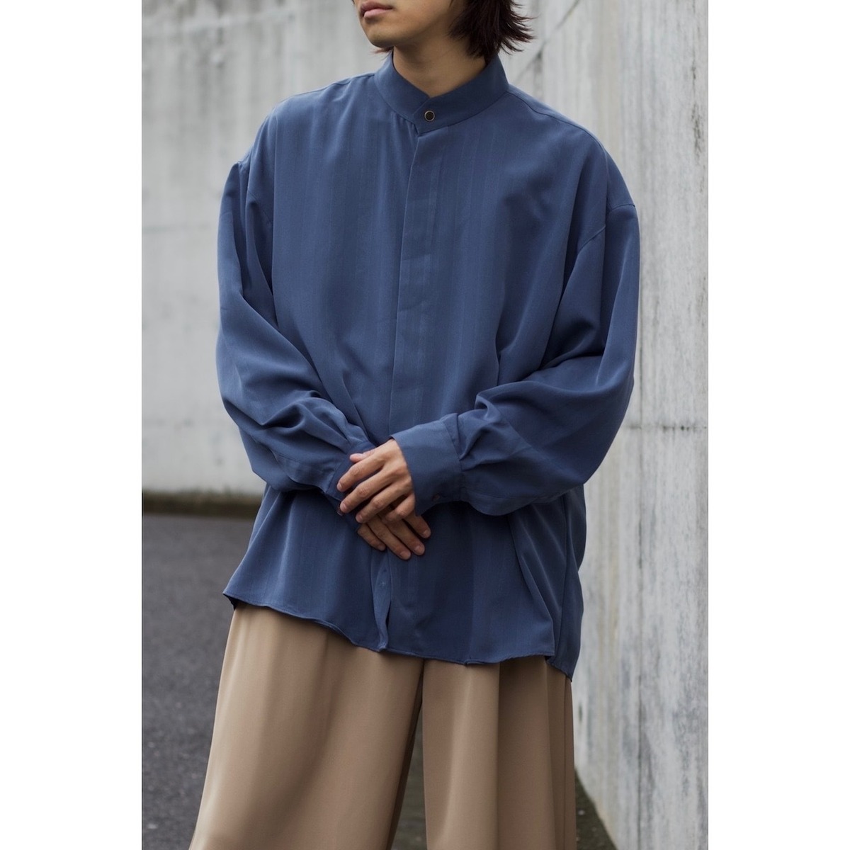 1990's stripe band collar shirt【MM-0746】 | cv