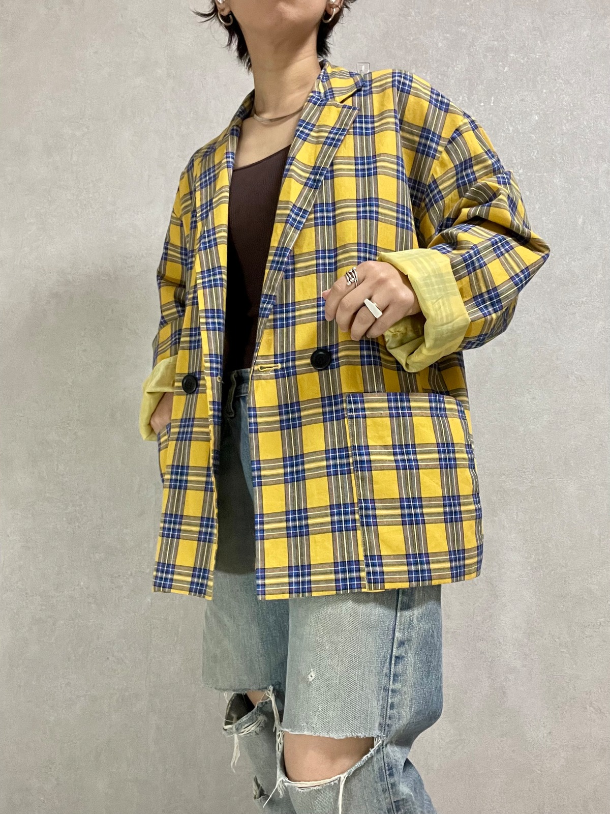 Yellow check jacket double【USED】 | There She Goes