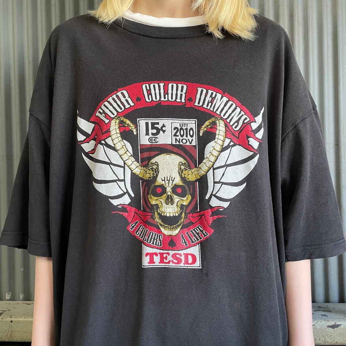ビッグサイズ FOUR COLOR DEMONS Tシャツ メンズXXL 古着 大きいサイズ モーターサイクル バイクTシャツ ロゴプリント ...