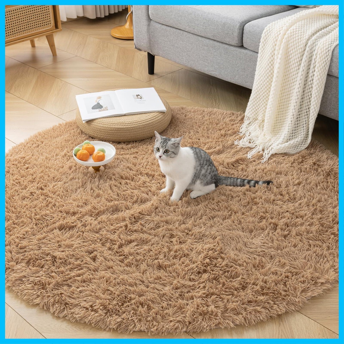 Keusnix ラグ カーペット ラグマット ふわふわ シャギーラグ 円形 絨毯 直径120cm 滑り止め付 洗える 肌触り優しい 防ダニ 抗菌 防臭 オールシーズン快適に使用 床暖房 ホット ...