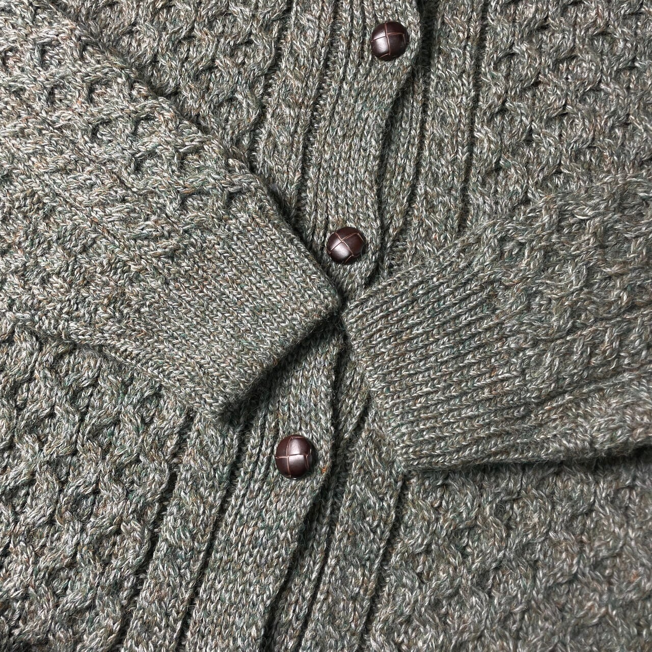 90年代 アイルランド製 inis crafts フィッシャーマンニットカーディガン アランニットカーディガン レディースXL相当 メンズL ...