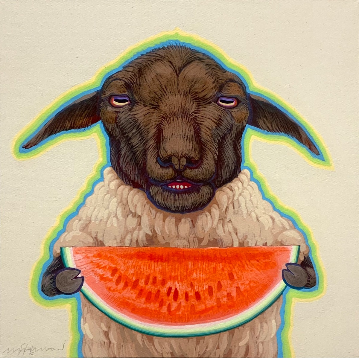 shine sheep-すいか食べる | masatakamatsuhashiArtGallery