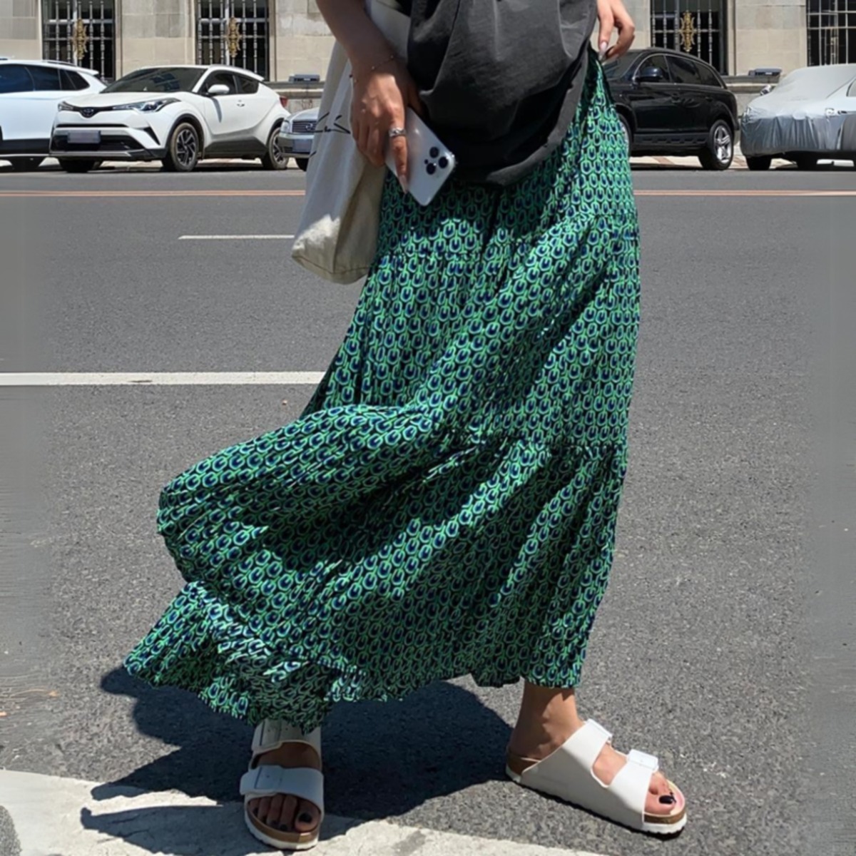 Retro print tiered long skirt V2336 | ViCHIC.