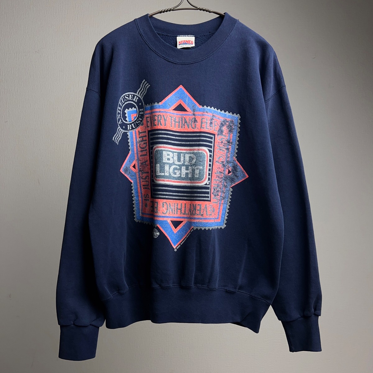 90's "BUD LIGHT" BEER SWEATSHIRT USA製 90年代 バドワイザー ビール プリント スウェット 裏起毛 ...