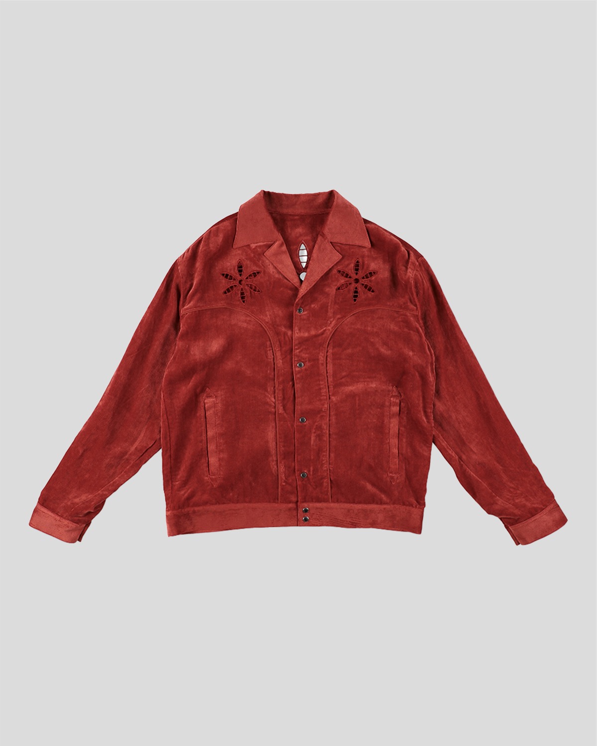 RAYON VELVET WESTERN JACKET RED | BEARD ROOM