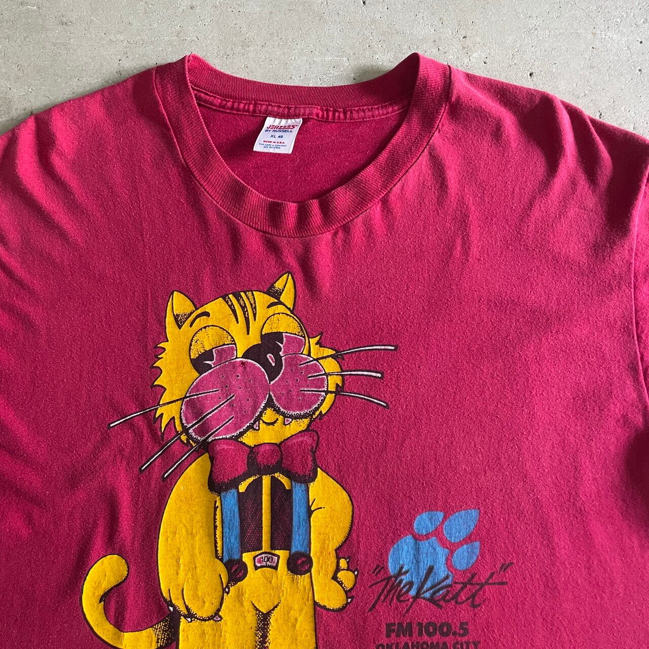 70〜80年代 THE KATT FM OKLAHOMA CITY ラジオ局 企業ロゴ キャラクター プリントTシャツ メンズXL 古着 ...