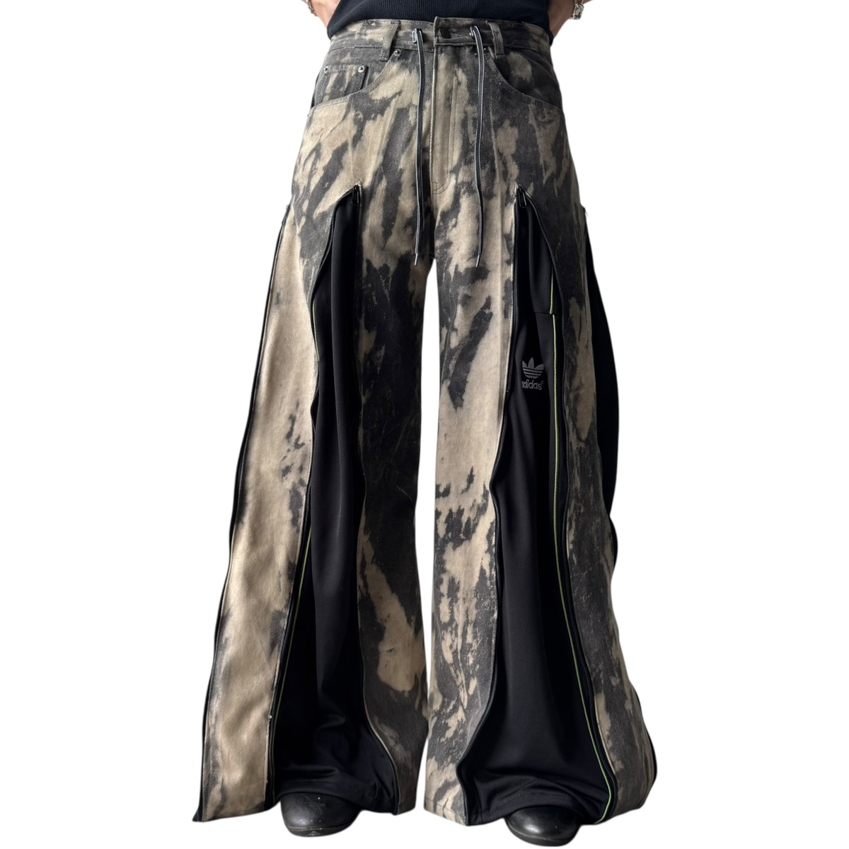 ♾applied design♾ docking custom zipper design wide buggy denim pants ...