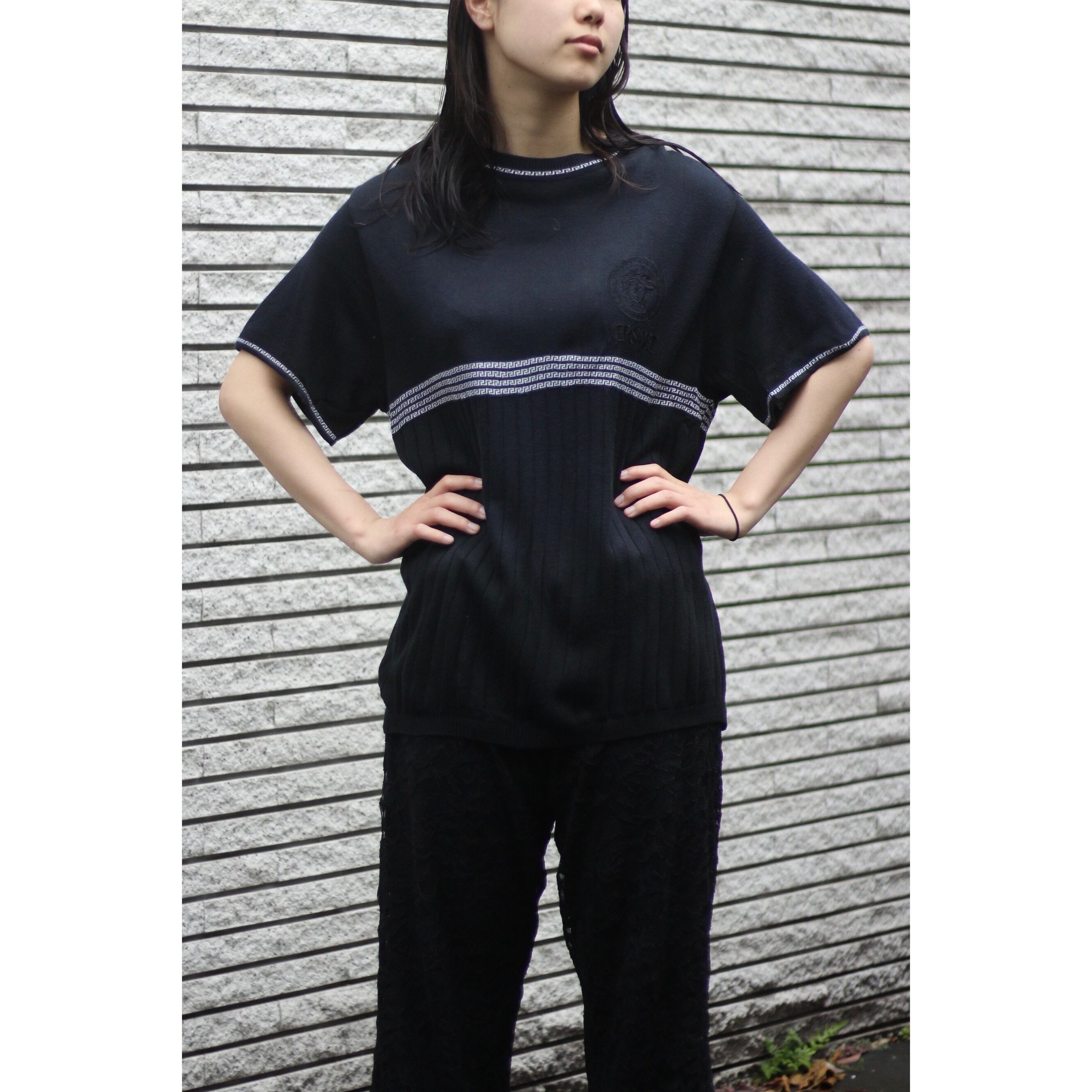 【COU】1990s GIANNI VERSACE medusa logo design knit tee -3622- | cv