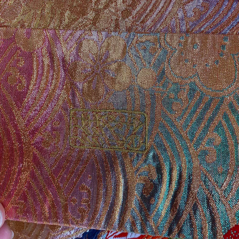 色打掛 正絹 鶴 刺繍 金 打掛 Lサイズ 裄66.5 花嫁衣裳 婚礼