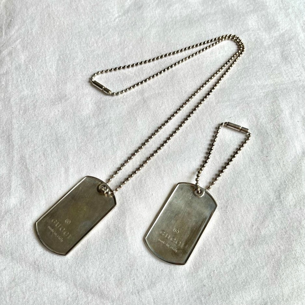 GUCCI "Dog-Tag Plate Motif" Silver 925 Ball Chaine Necklace&Key Chain 2 ...