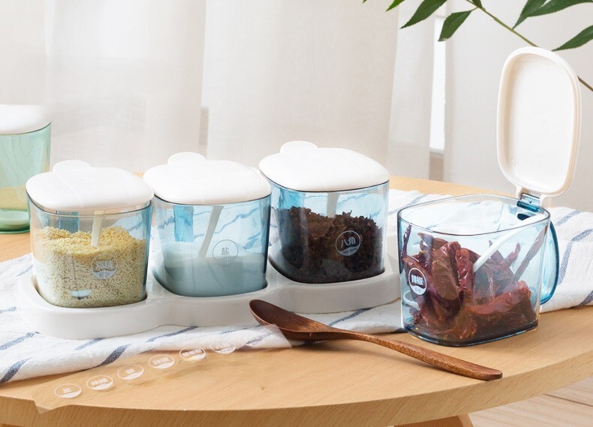 調味料ケース 調味料ボックス 3連セット マルチグリッド プラスチック製 スプーン付き 調味料ジャー コンビネーションセット 調味料ボトルジャー | kitchengoods