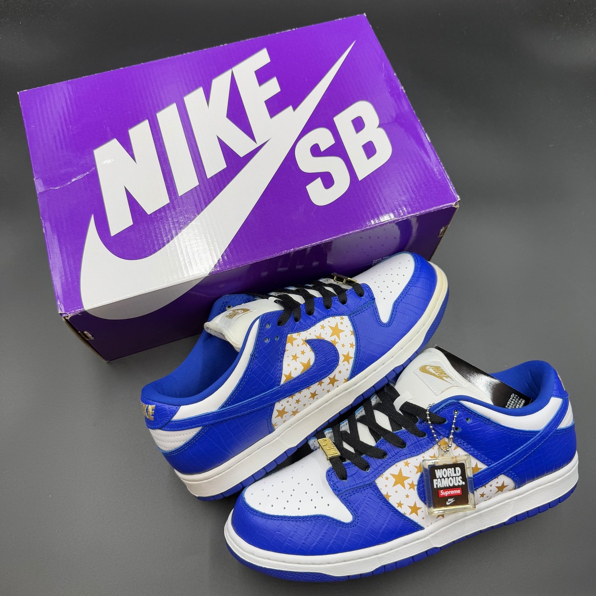 ×SUPREME NIKE SB DUNK LOW OG QS CROC SKIN GOLD STARS HYPER BLUE DH3228 ...