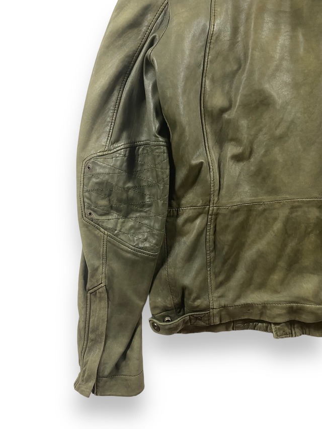 2000's "DIESEL" Sheep Skin Leather Single Riders JKT Pale Sallow Color ...