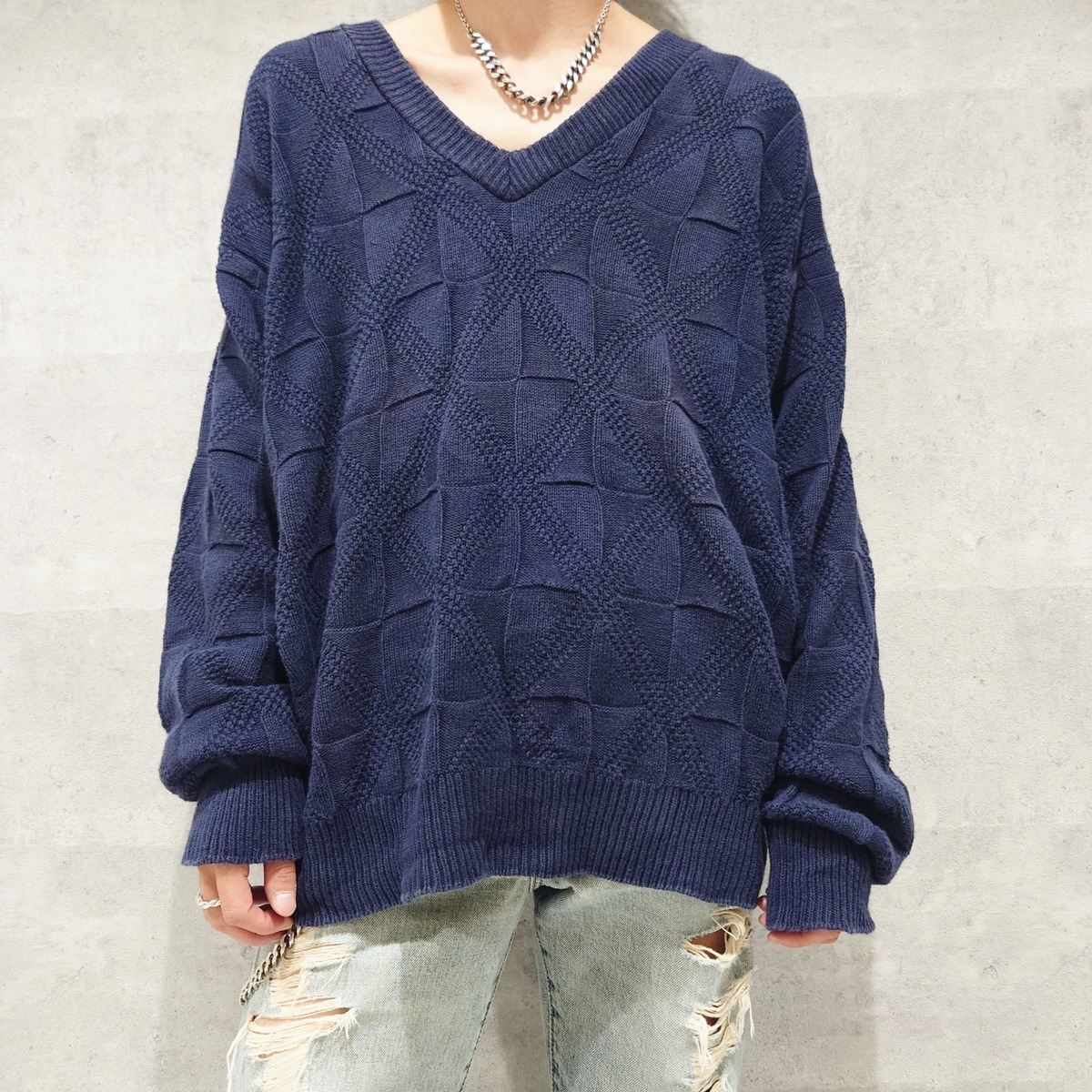 ANDREW ROHAN- COTTON TEXTURE KNIT NVY | eeff.