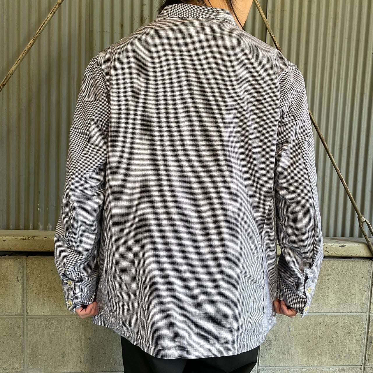 ヴィンテージ DUTHILL&MINART 千鳥格子 ハウンドトゥース柄 シェフジャケット フレンチワークジャケット メンズL相当 ヨーロッパ ...