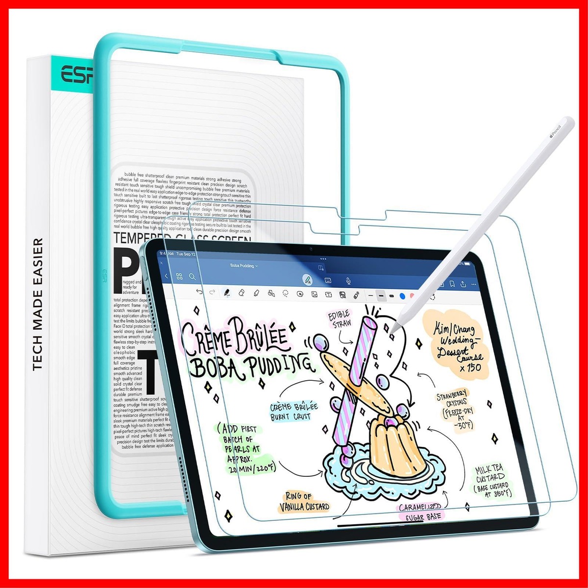 ESR 2枚入り iPad Air 11インチ フィルム M3/M2 (2025/2024 第7/6世代)用 ペーパーライクフィルム 紙の上 ...