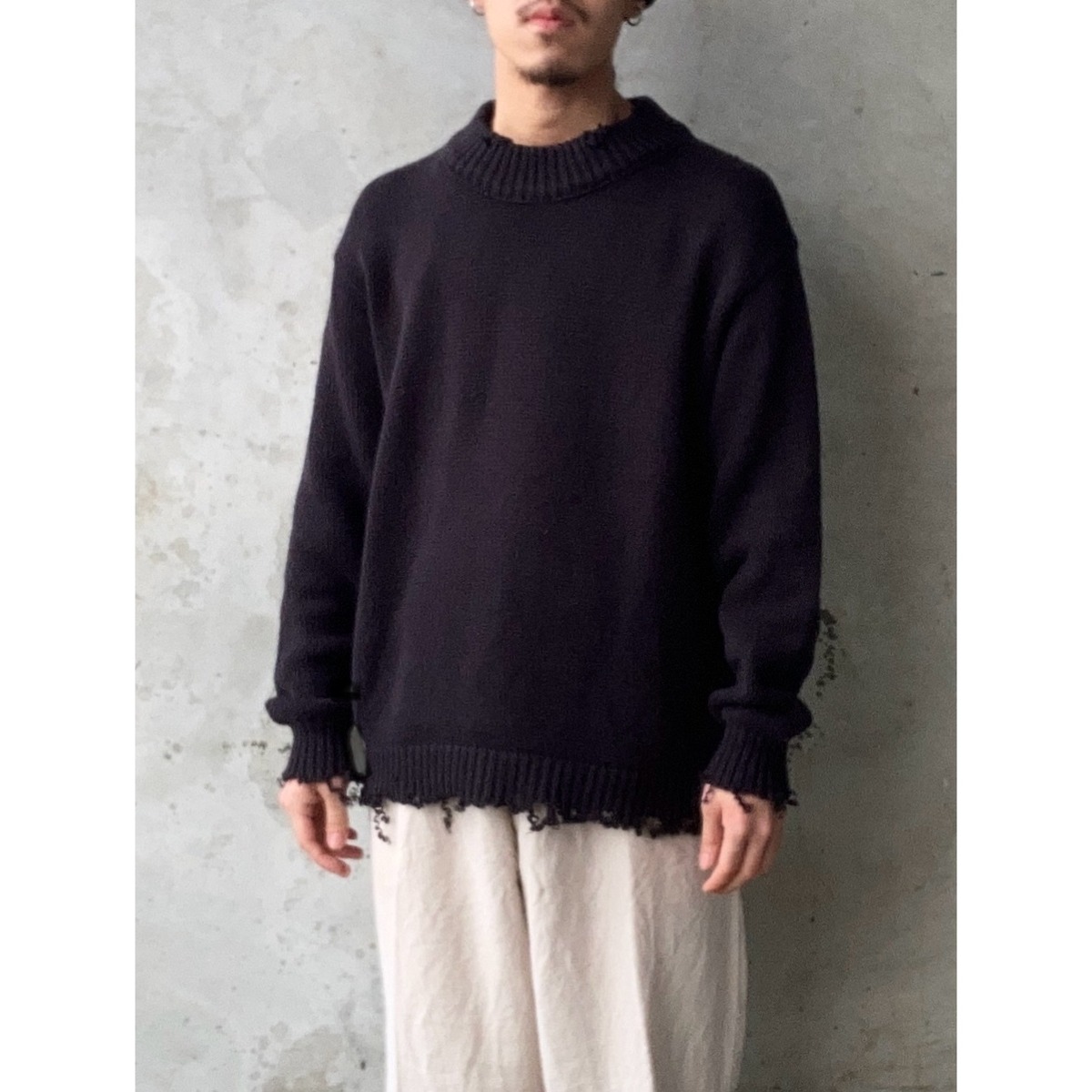 made in USA damaged crew neck sweater | used & vintage WATARU