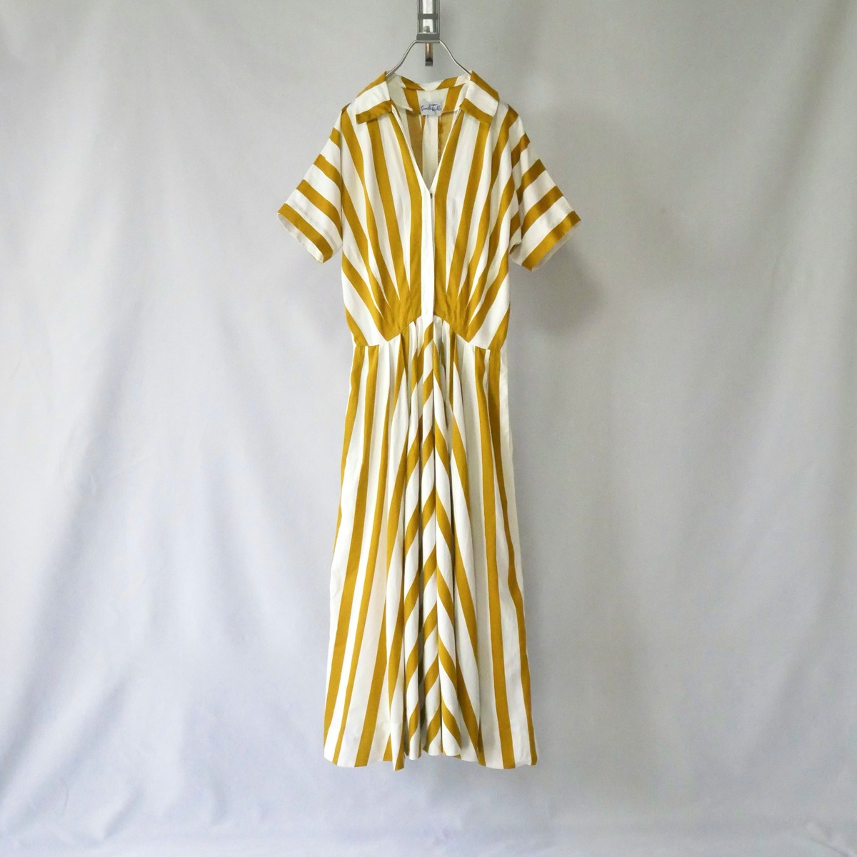 50s vintage Kenneth Tischler mustard stripes dress 50年代 ヴィンテージ マスタード 白 ...