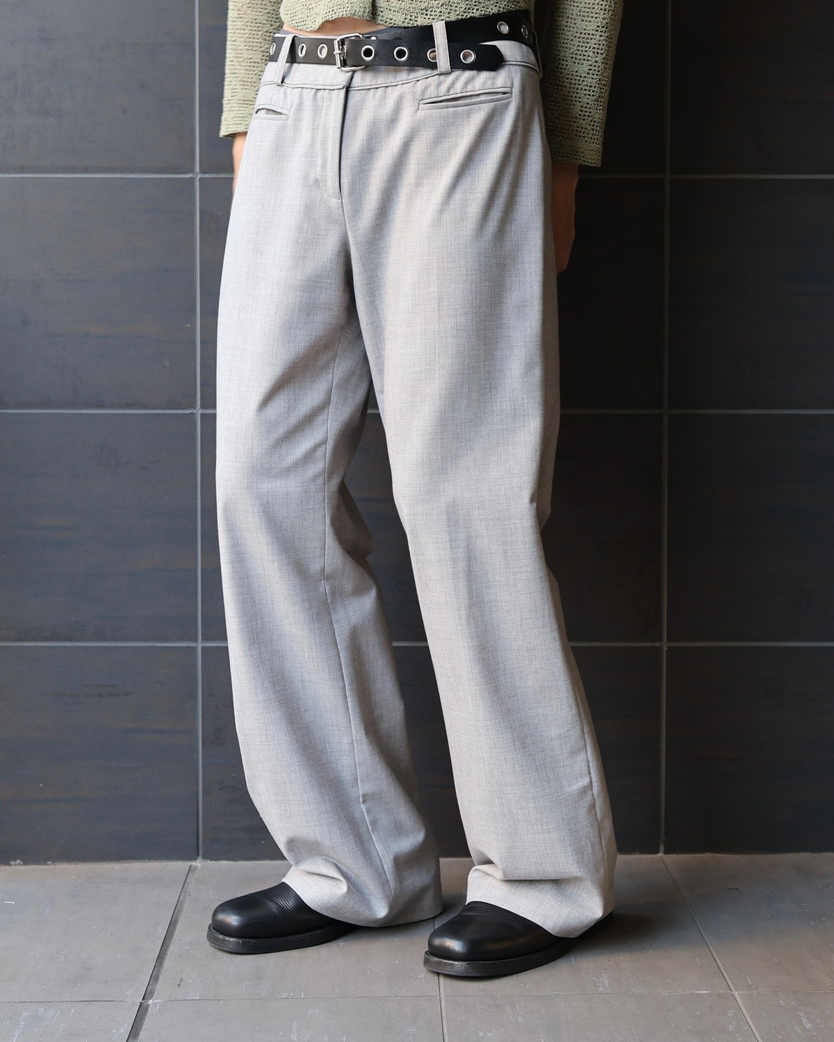 Gray wide straight slacks | blendmarket