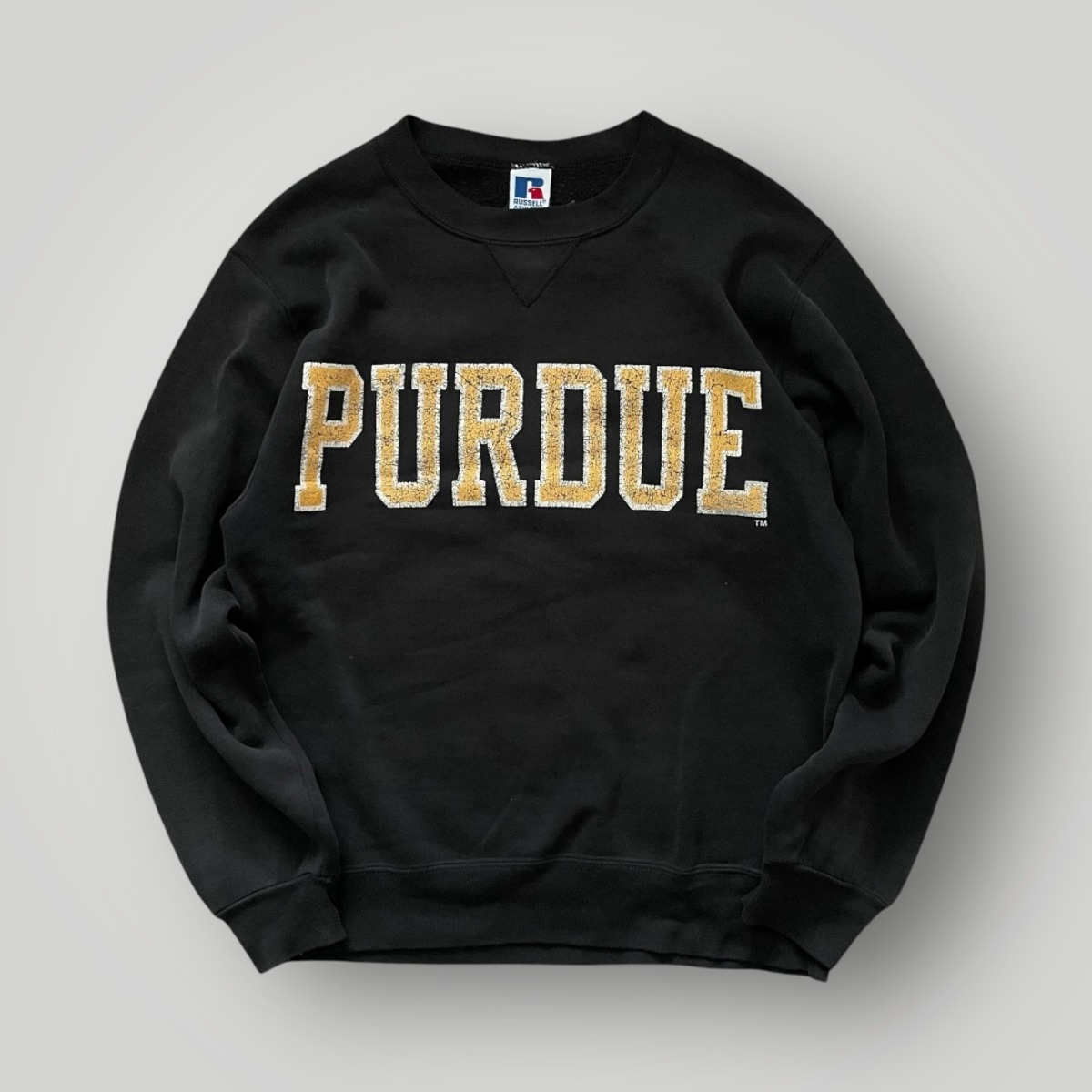 USA製 90s Russell Athletic "PURDUE" Print Sweat BLK S | Aim vintage
