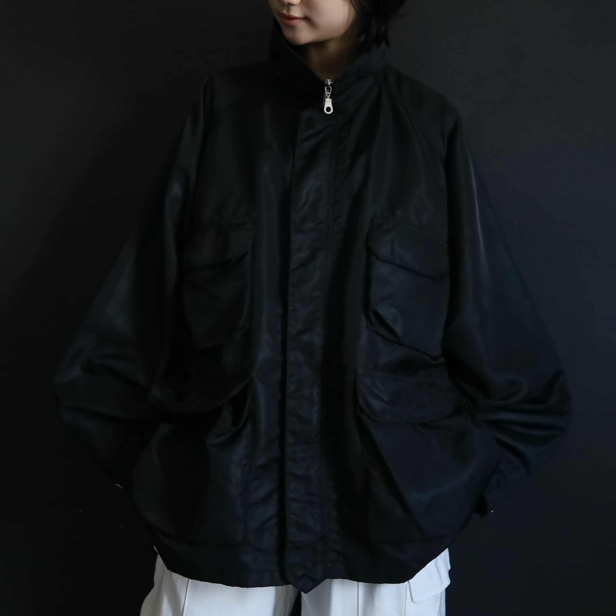 over silhouette mulch-pocket design black color nylon jacket | Pay ID