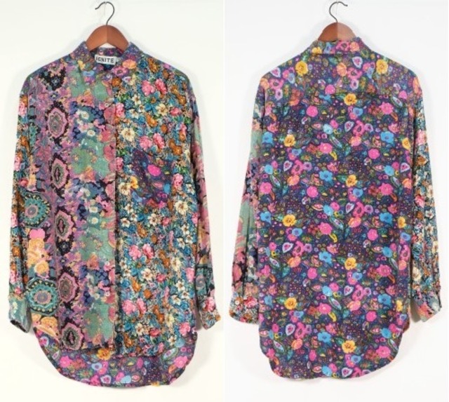 80's crazy patterned botanical rayon Shirt | GARYO