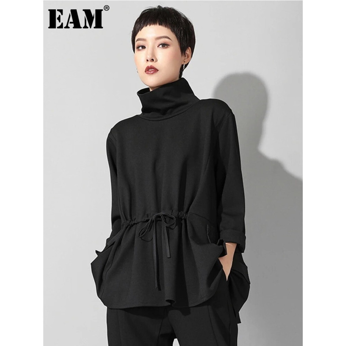 Drawstring Off-Turtle Flare Shirt【E0009】 | EAM JAPAN