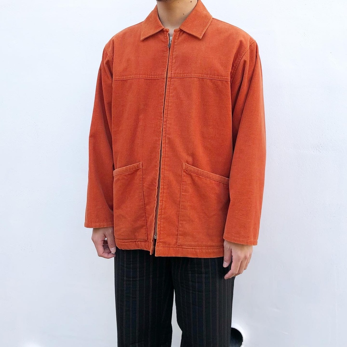 "KANSAI" Orange cotton design zip up blouson | Kissmet