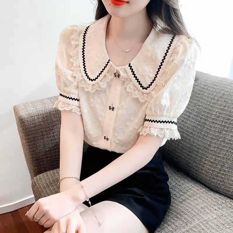 embroidered lace chiffon blouse A0202 | frenty