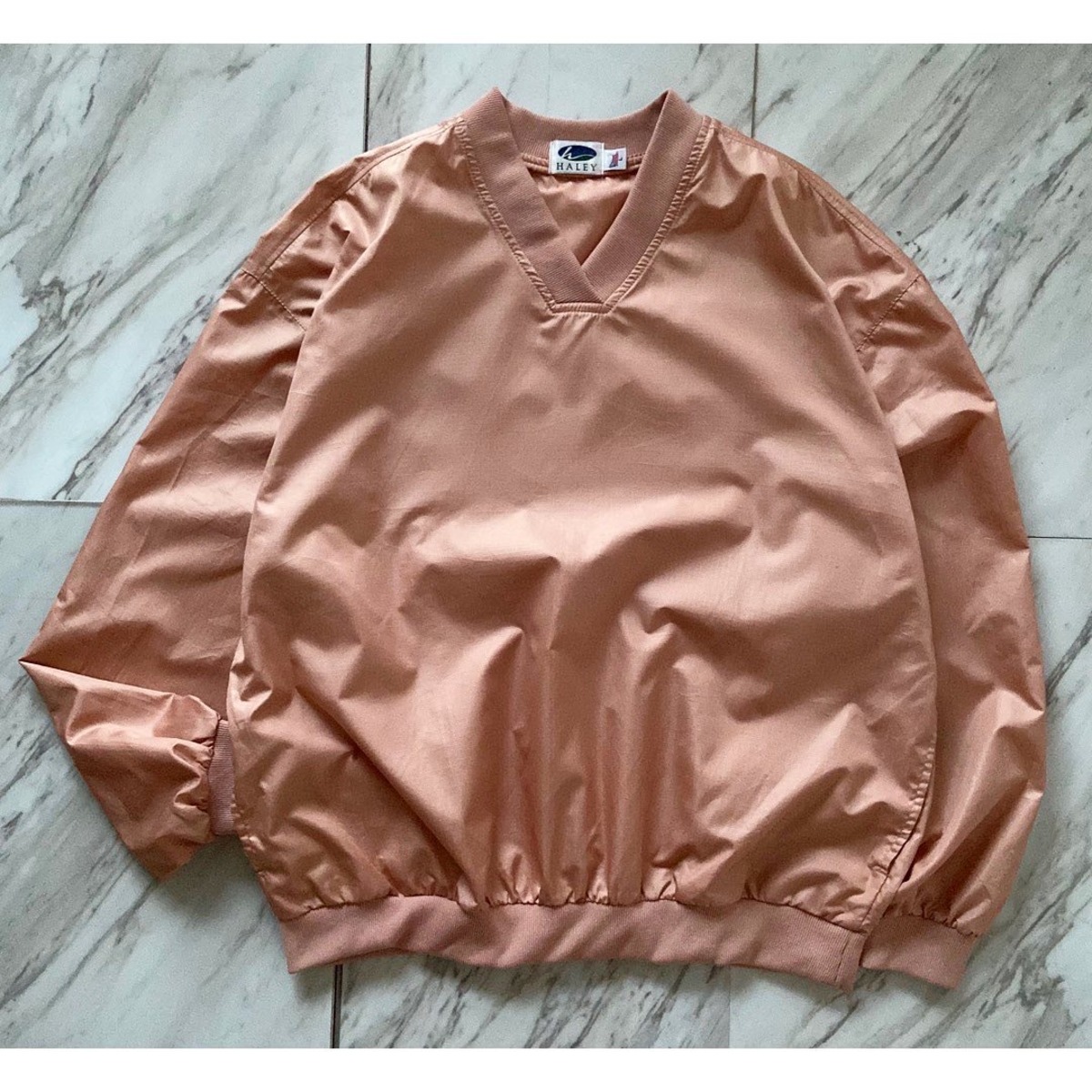 90s made in usa salmon pink poly rip stop pullover shirt | protocol