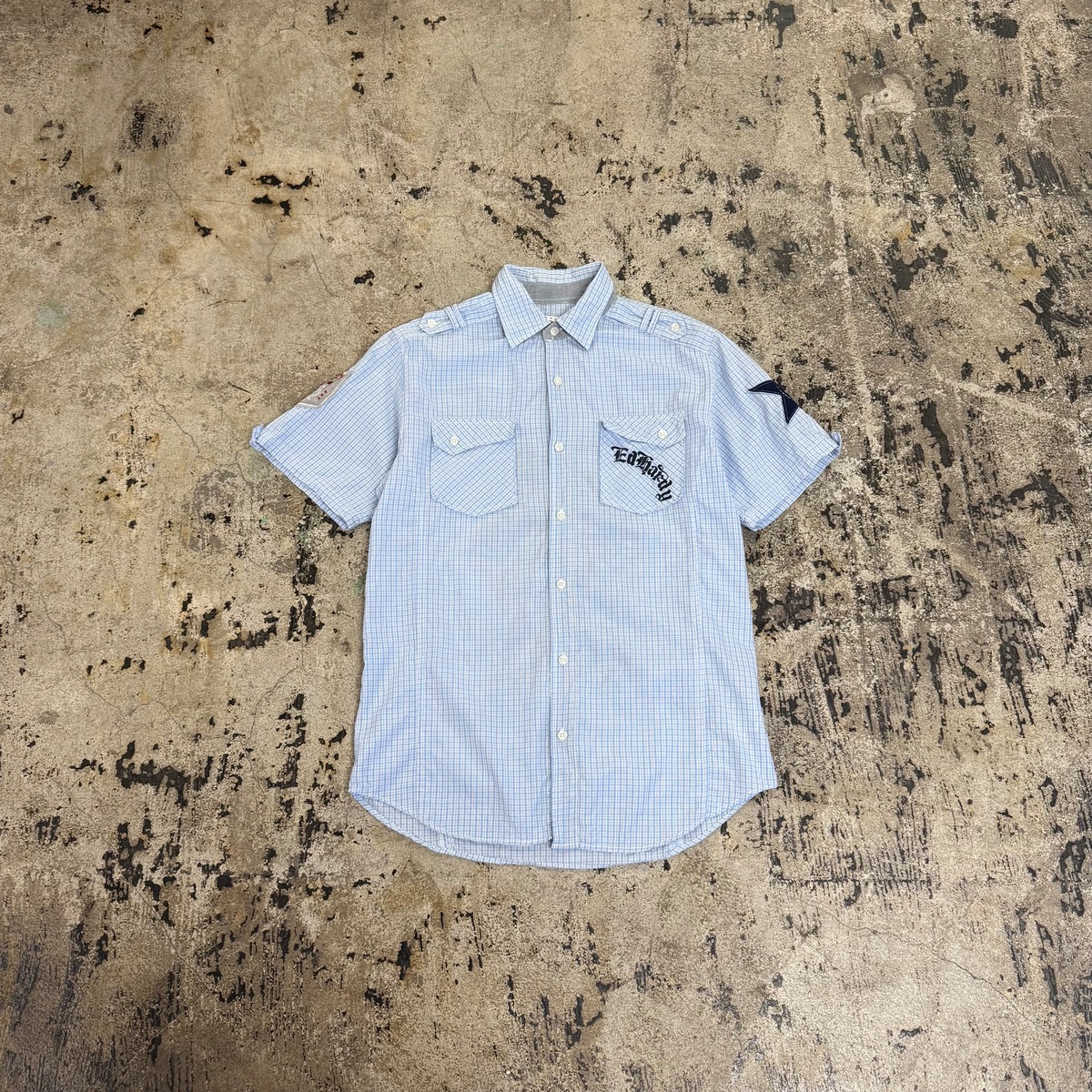 00s ED HARDY SKULL EMBROIDERY PATCH CHECK SHIRT | GALAXIES