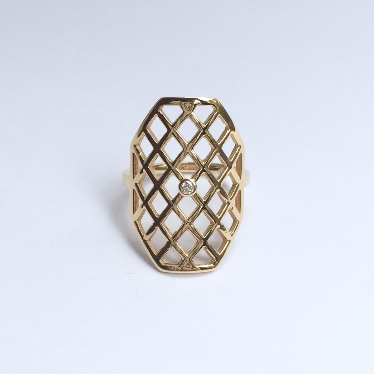 K18YG Octagon Mesh Ring with a Diamond | Etoilight
