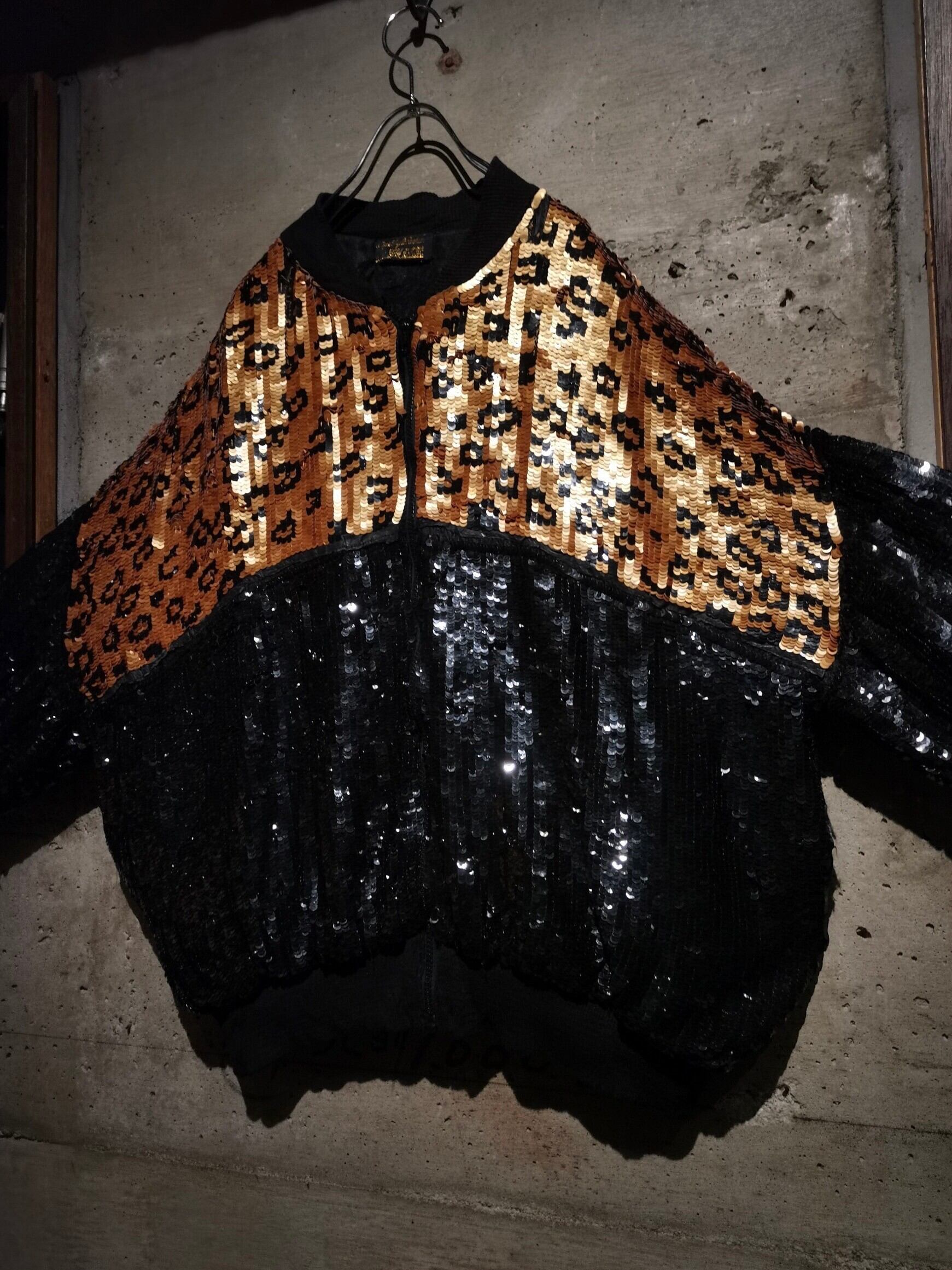 【Caka】Bling-Bling Spangle Leopard Swiching Vintage Loose Bomber Jacket ...