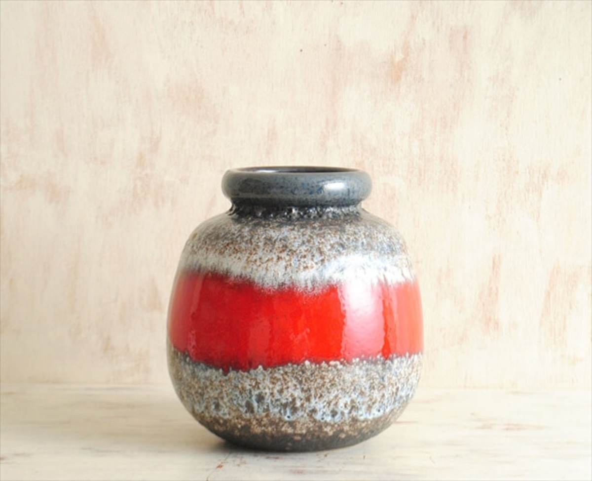 西ドイツ製 ヴィンテージ Scheurich窯 やや大きめ 陶器の花瓶 Fat Lava 花器 一輪挿し ミッドセンチュリー アンティーク ...