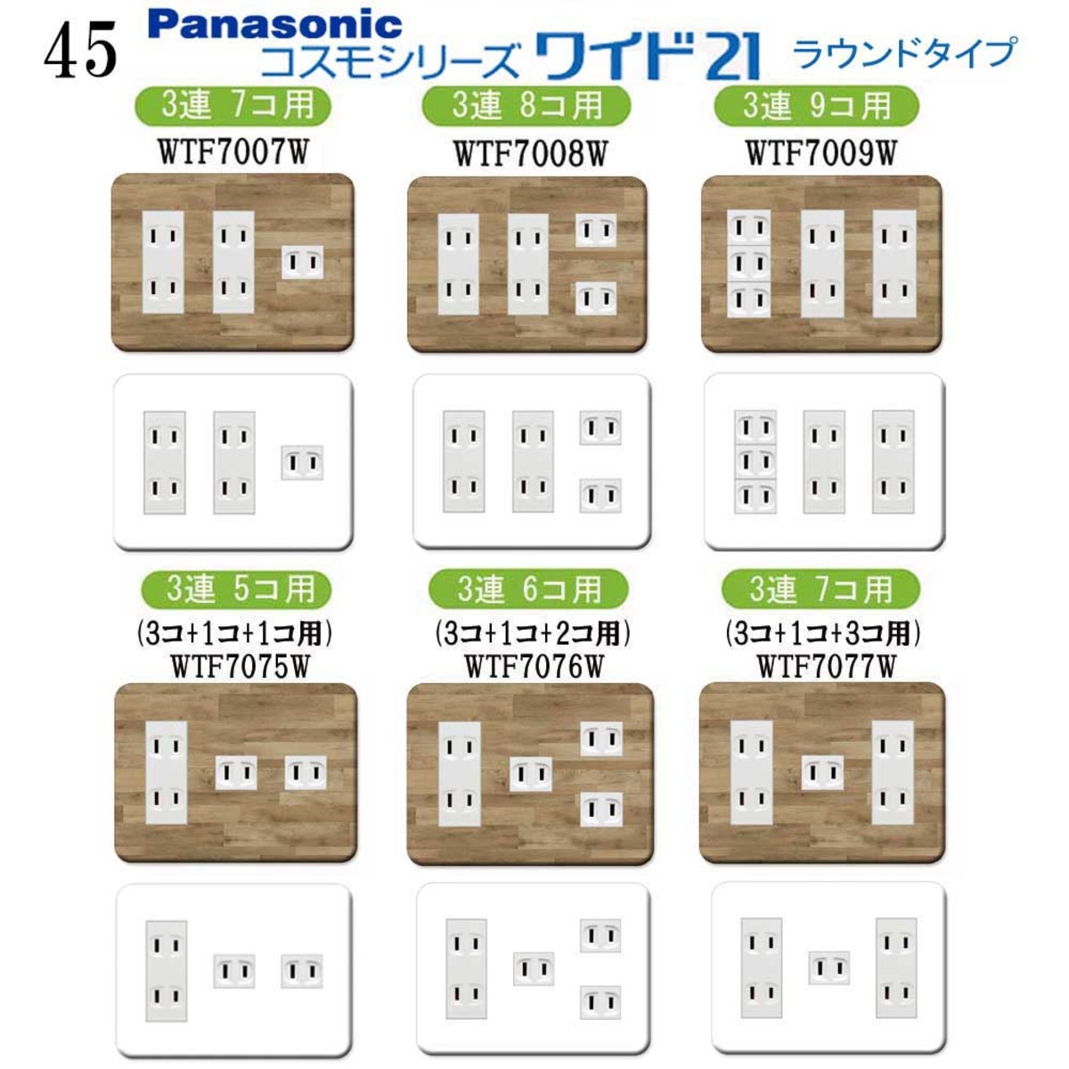 木目調柄プレミアムウッド (ヴィンテージライト) 45番 パナソニック 【コスモワイドシリーズ21】3連 コンセントプレート スイッチプレート | CASEMAKER