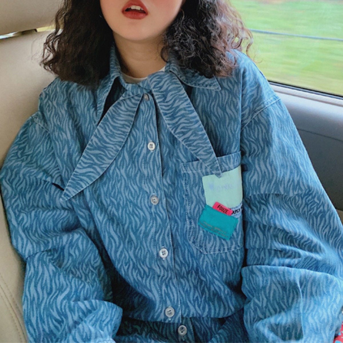 scarf tie zebra print design denim shirt e1626 | emi pallet