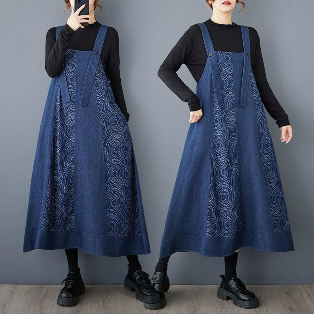 STITCH DESIGN BLUE DENIM A-LINE JUMPER DRESS 1color M-11400 | Magniraff ...