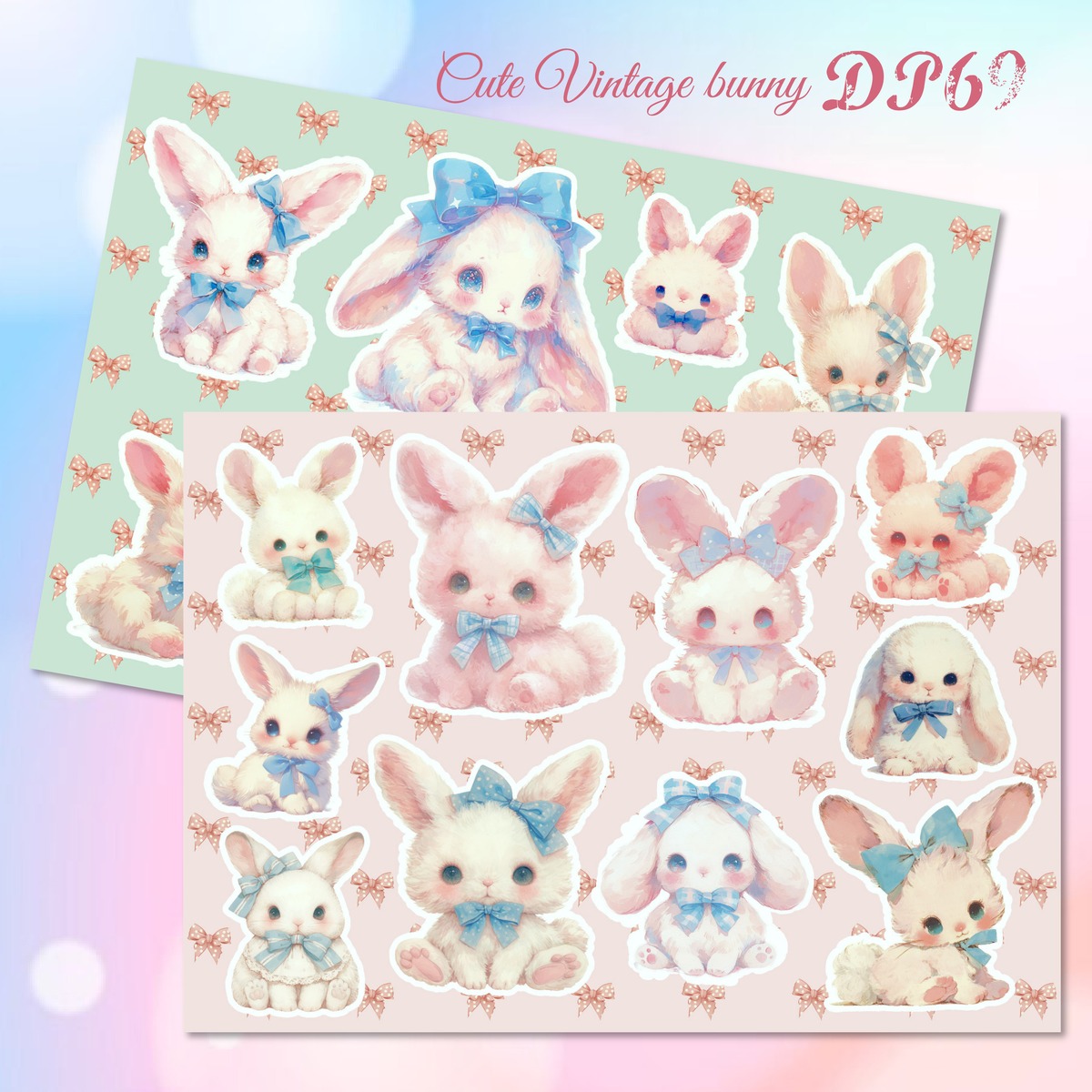 【DP69】デザインペーパー パステル ラビット コラージュシート | indigo & olive☆