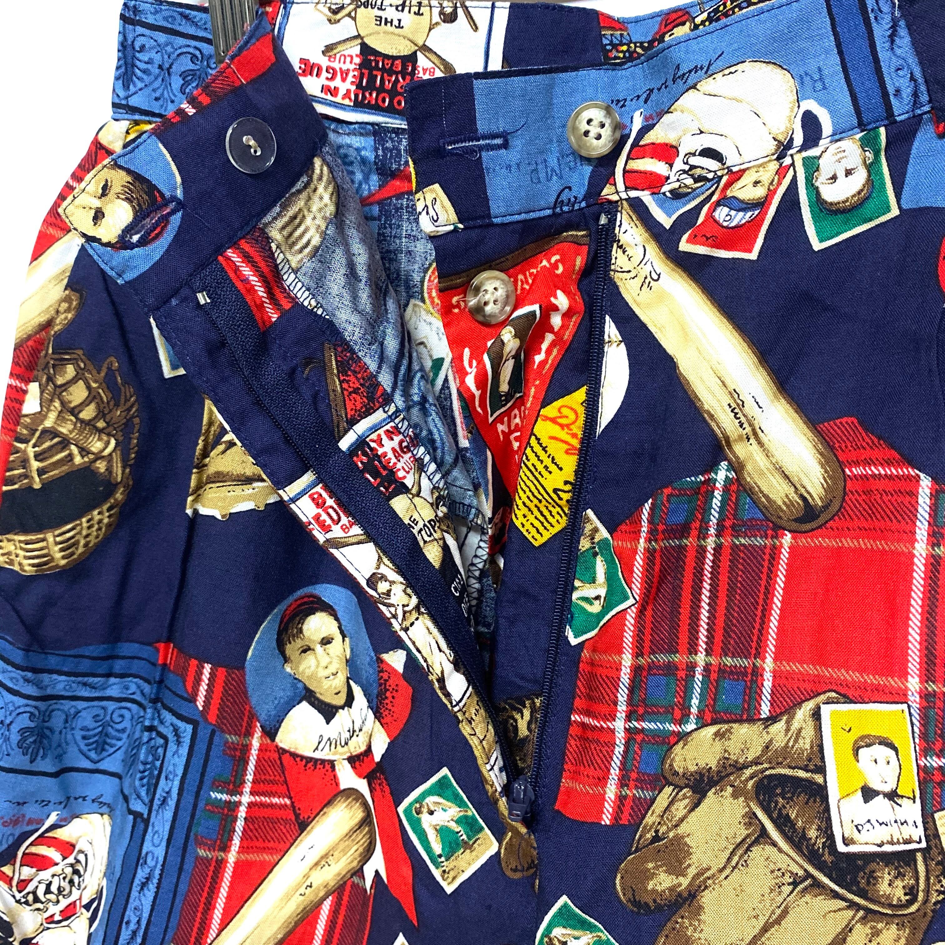 USA製 shanon young 総柄 ベースボール柄 ショーツ ショートパンツ レディース2 古着【ショートパンツ】【PD20】【AN20 ...