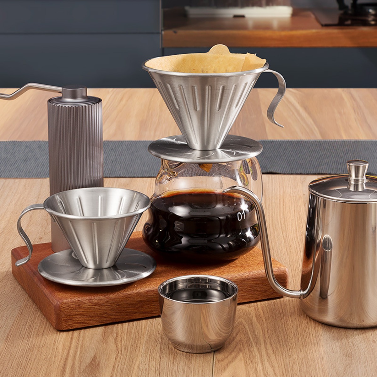 コーヒードリッパー ハンドル付き Lサイズ 円錐形 ステンレス ハンドドリップ コーヒー 漏斗 コーヒー フィルター シンプル | kitchengoods