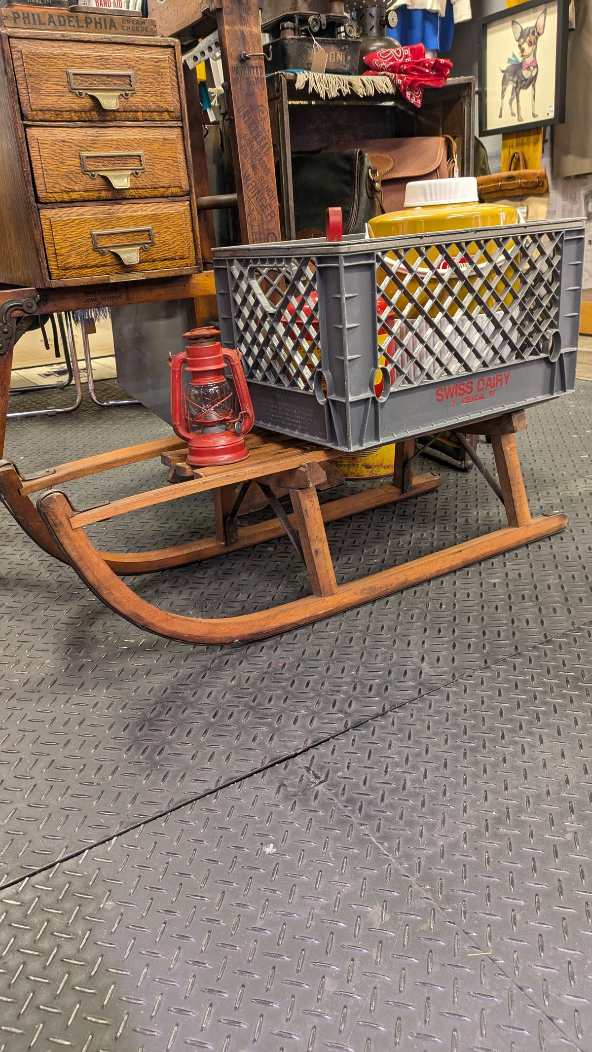 Vintage Wood Sled Stand USA Antique Disply ビンテージ ウッドスレッド 木製 ソリ アンティーク ...