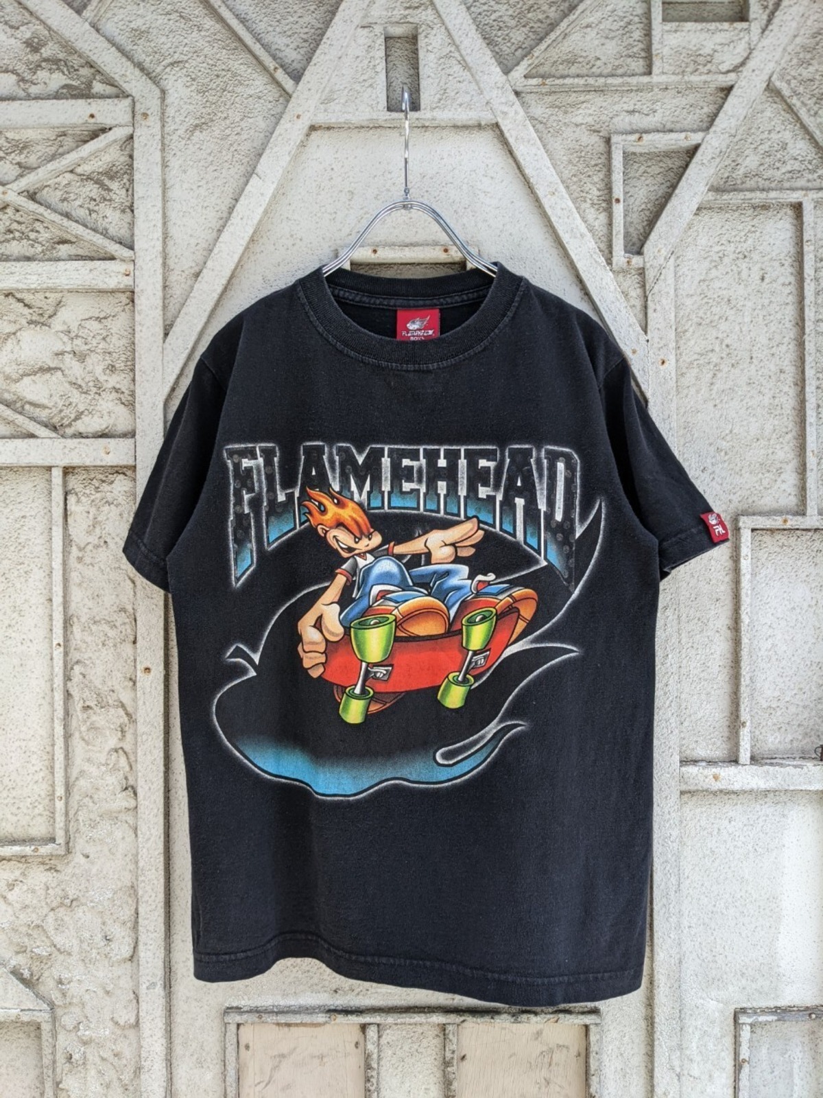 "FLAMEHEAD" Y2K print tee vintage | 深緑オンライン