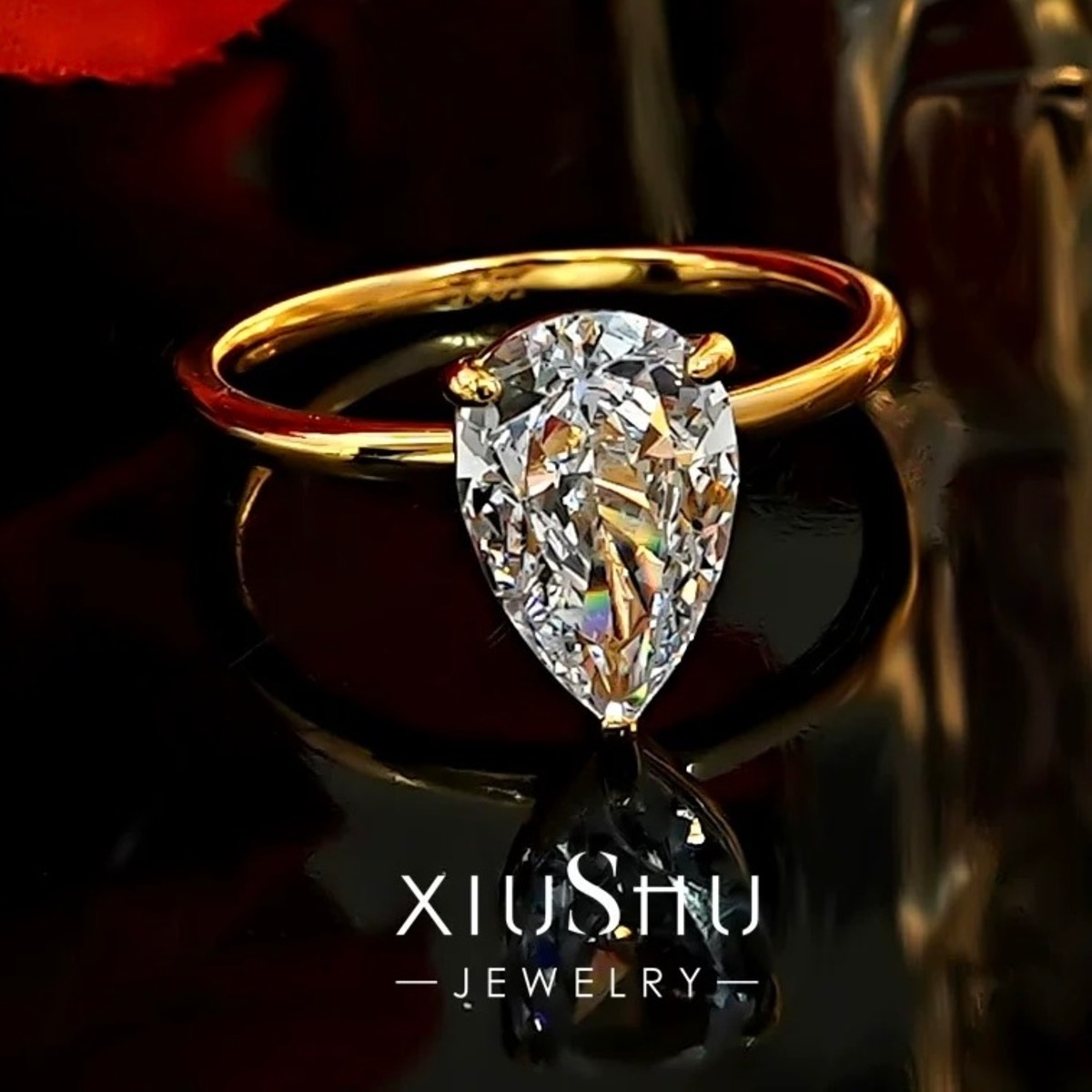 3カラット ドロップ 高炭素ダイヤモンド キラキラ ゴージャス 白 ホワイト ソリティアリング 指輪 ペアシェイプ | キラキラゴージャスジュエリーのXIUSHU(シュシュ)