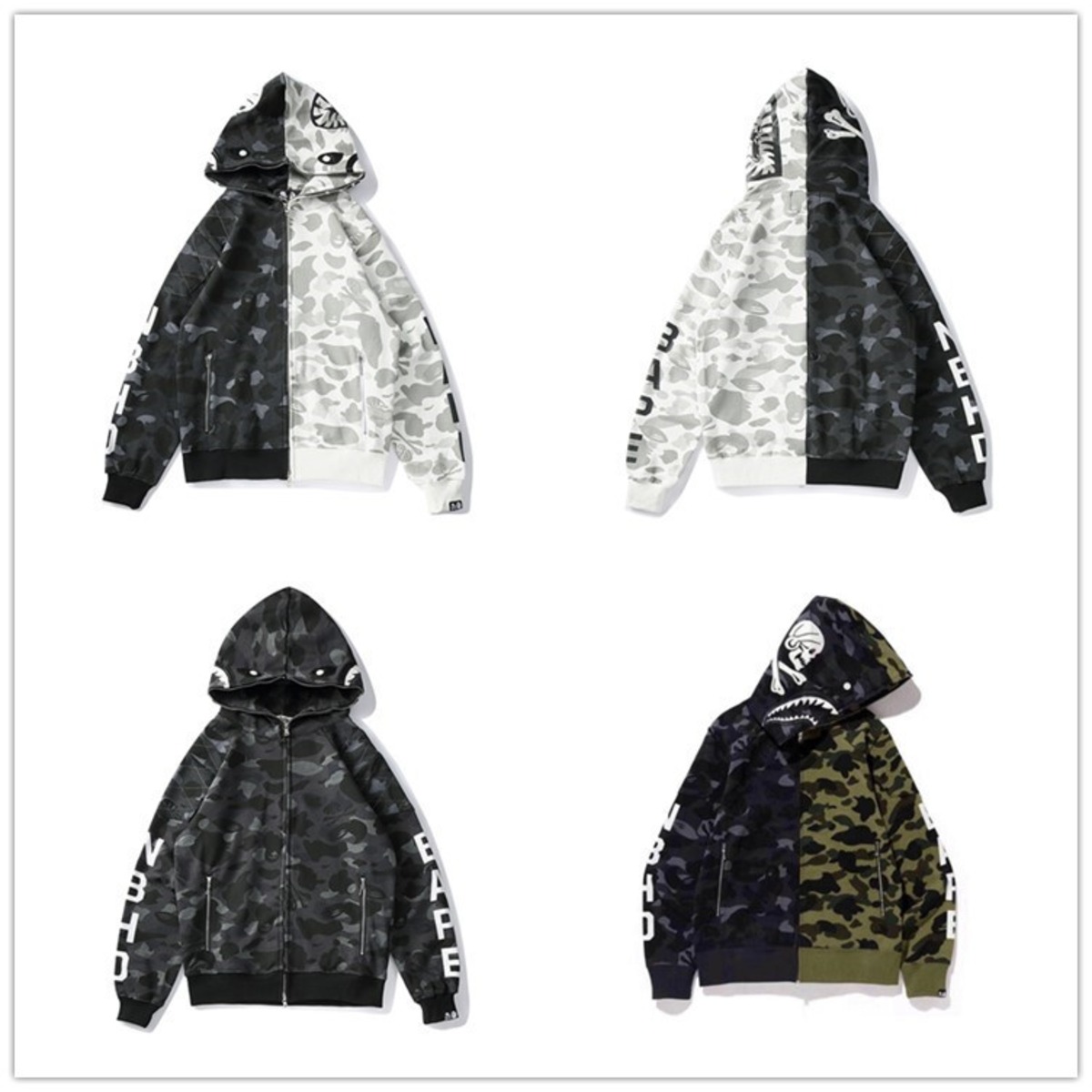 BAPE 19FW Japanese trendy brand skull dark color block hooded cardigan ...