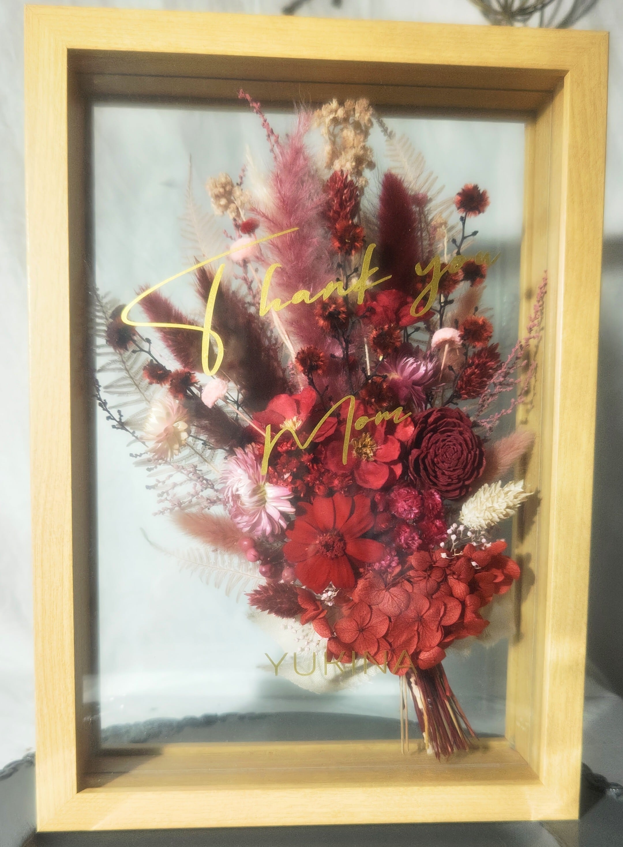 作品⑲ A4ナチュラル枠プリザーブドフラワーガラスフレーム【花束】 | pivoine