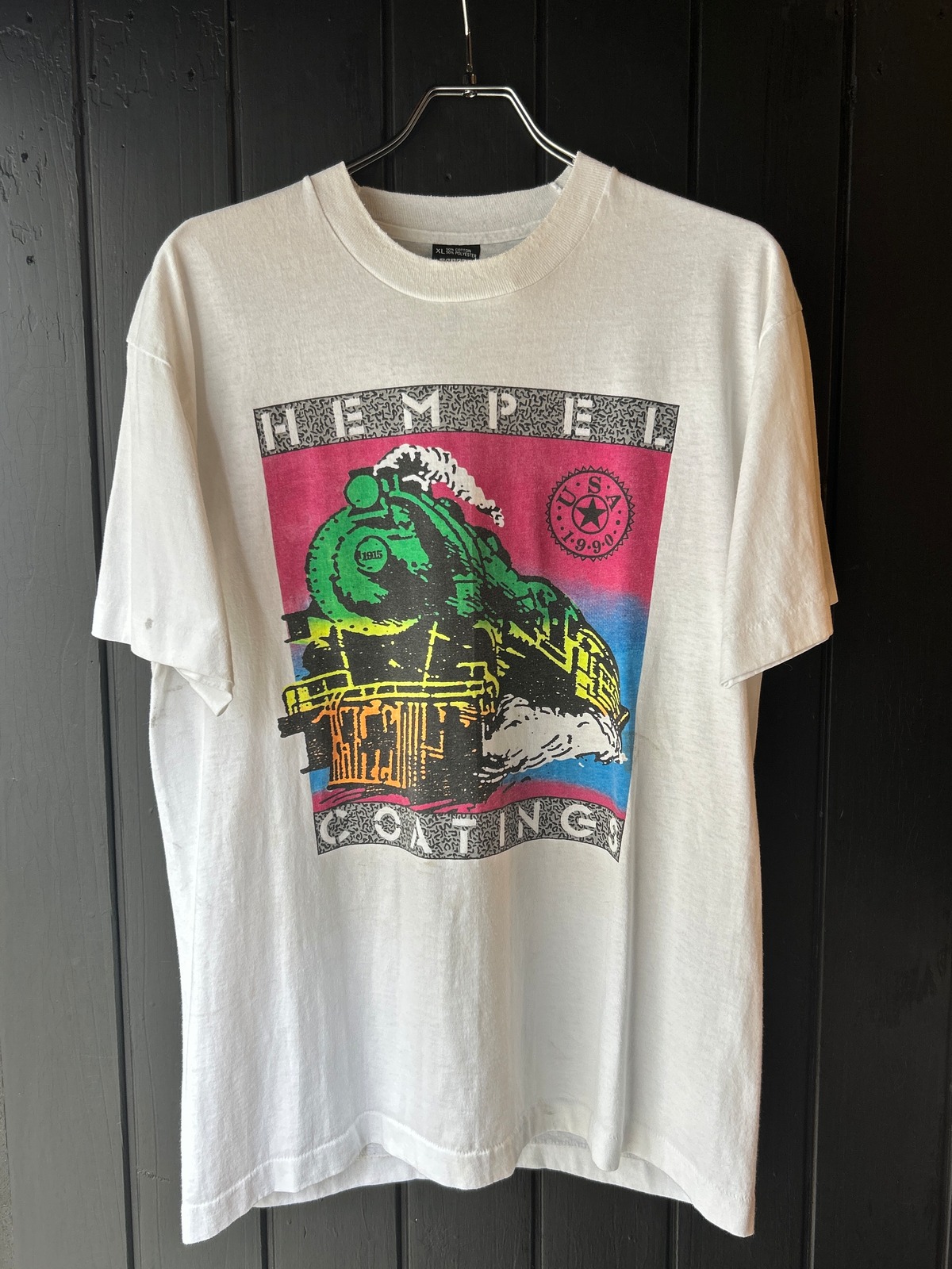 90s Screen Stars Best "HEMPEL COATINGS" Train Print T-shirt | TRICOT
