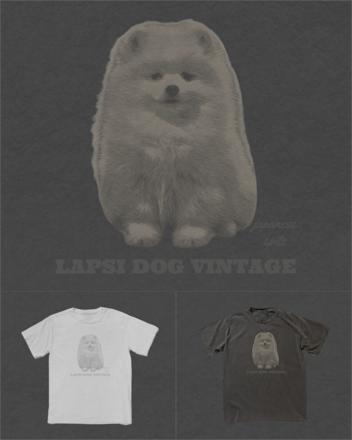 Puppy Dog-Monotone Japanese Spitz Tee | LAPSI DOG VINTAGE（ラプシ ドッグ ヴィンテージ）