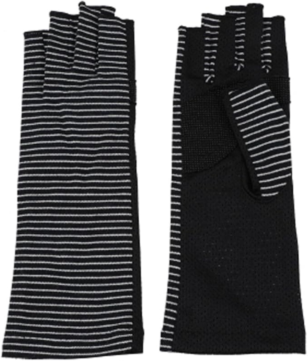 [GlovesDEPO] アームカバー 接触冷感 ボーダー柄 ショート 手袋 指切 レディース ブラック1 | yorozuyah