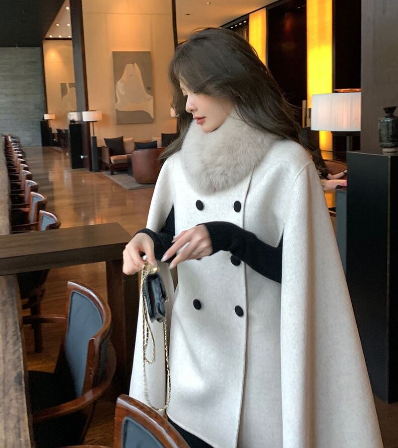 wool cape Slit coat | Pay ID