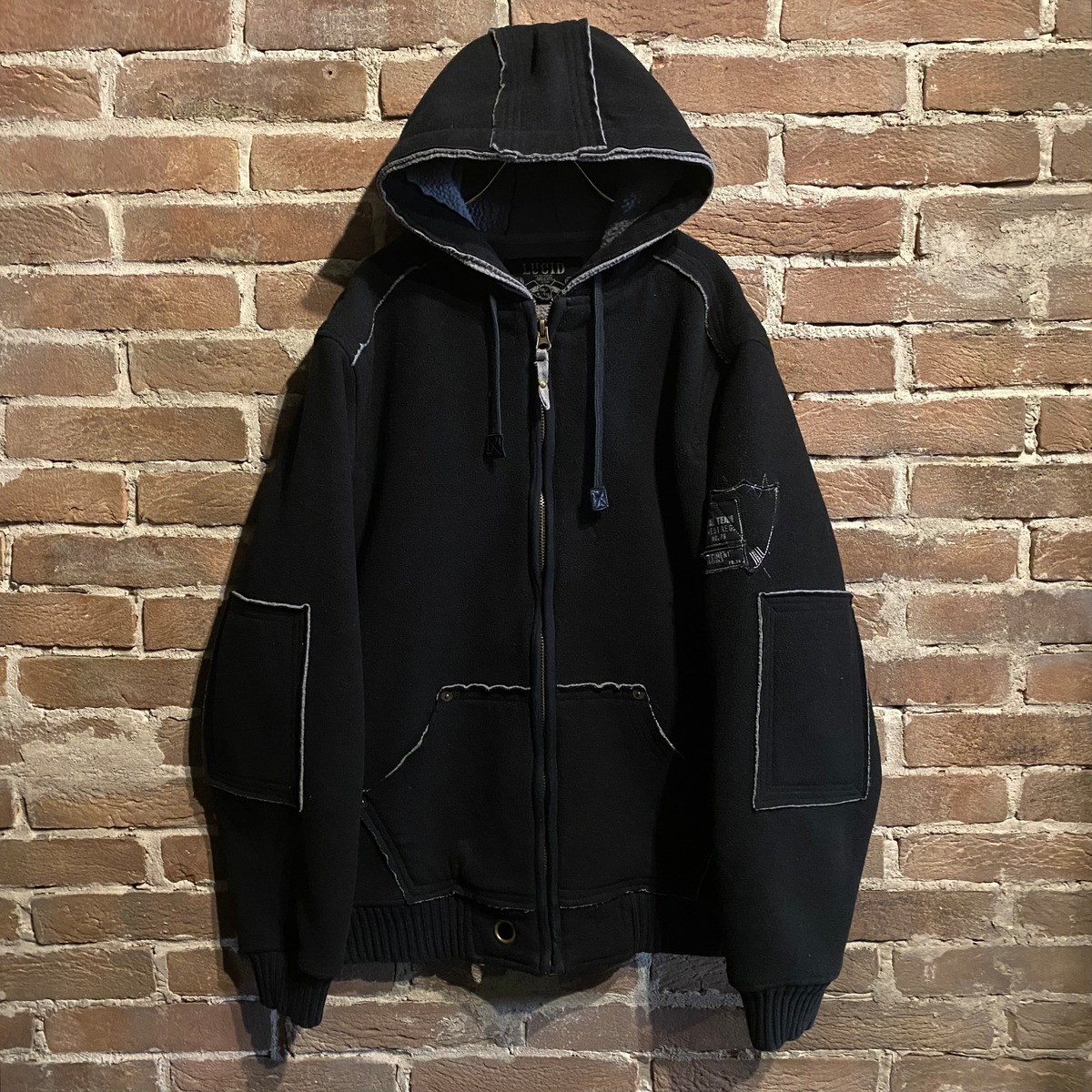 【Caka act3】Patch Design Vintage Loose Zip Up Hoodie Boa Jacket | Caka ...